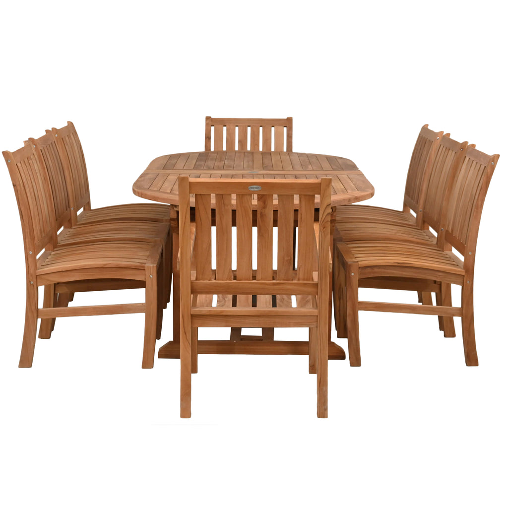 9 Piece Teak Wood Dining Set including Oval Extension Table with 8 Aba ...