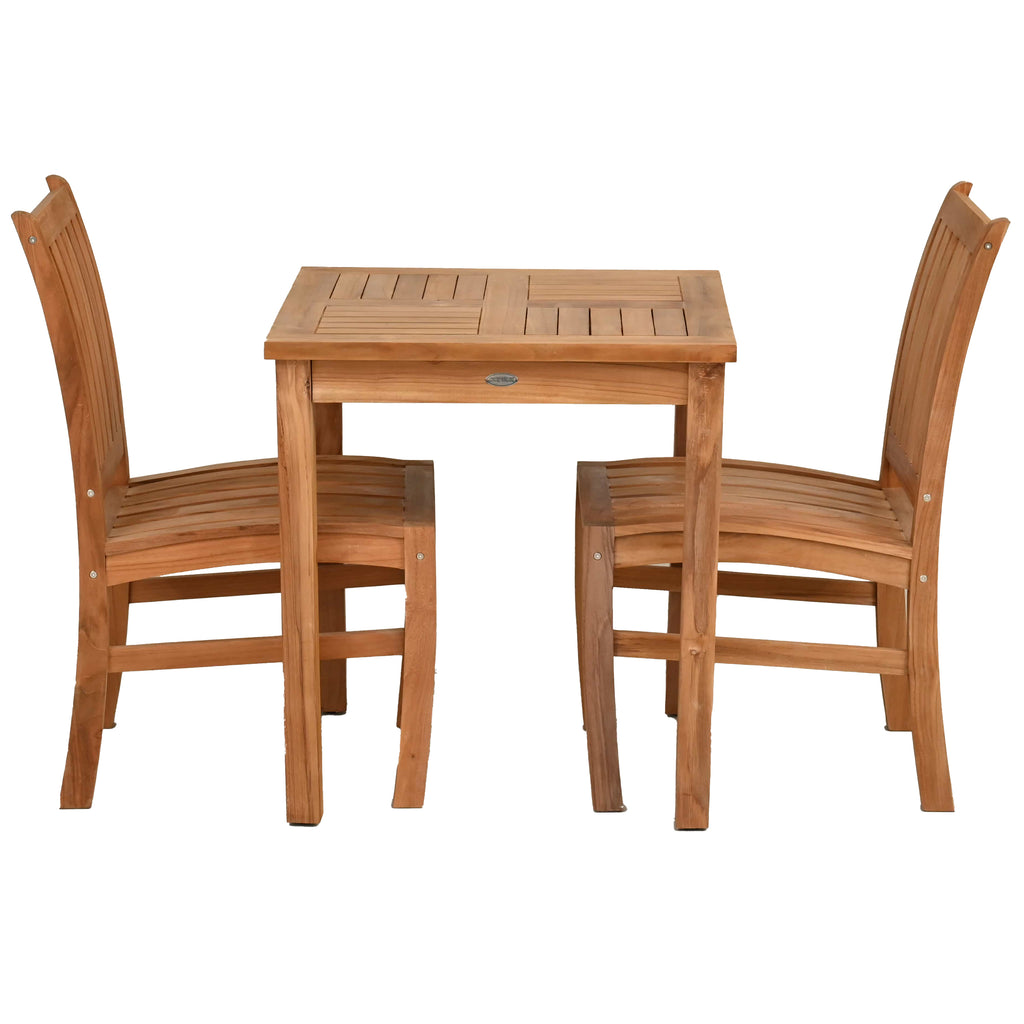 3 Piece Teak Wood Bistro Dining Set including 27" Square Table with 2 ...