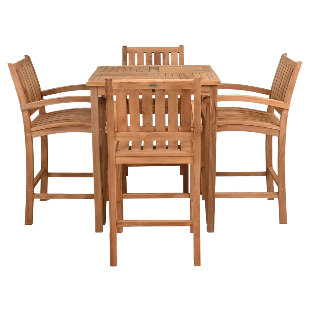 5 Piece Teak Wood Bar Set Including 35" Square Bistro Bar Table and 4 ...