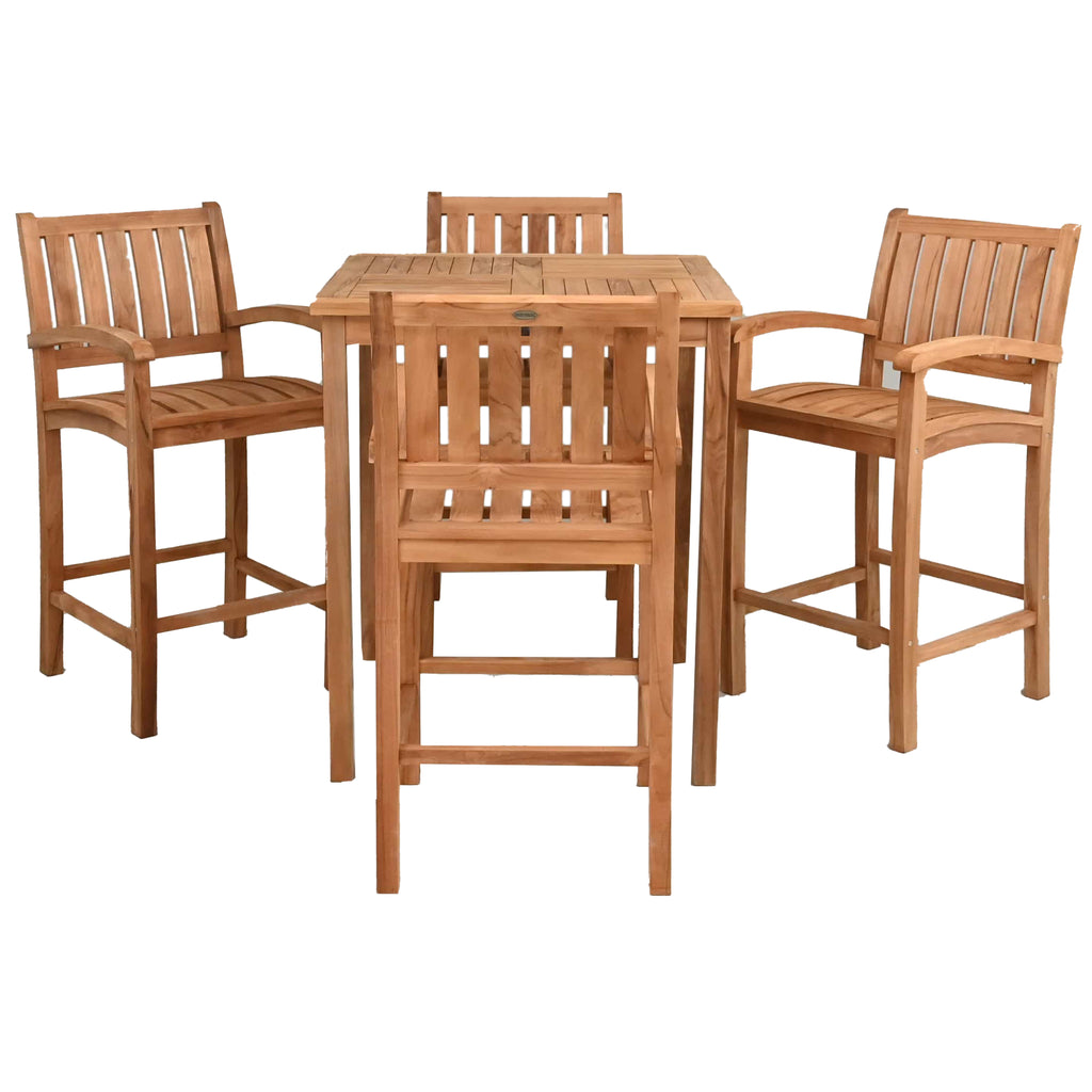 5 Piece Teak Wood Bar Set Including 35" Square Bistro Bar Table and 4 ...