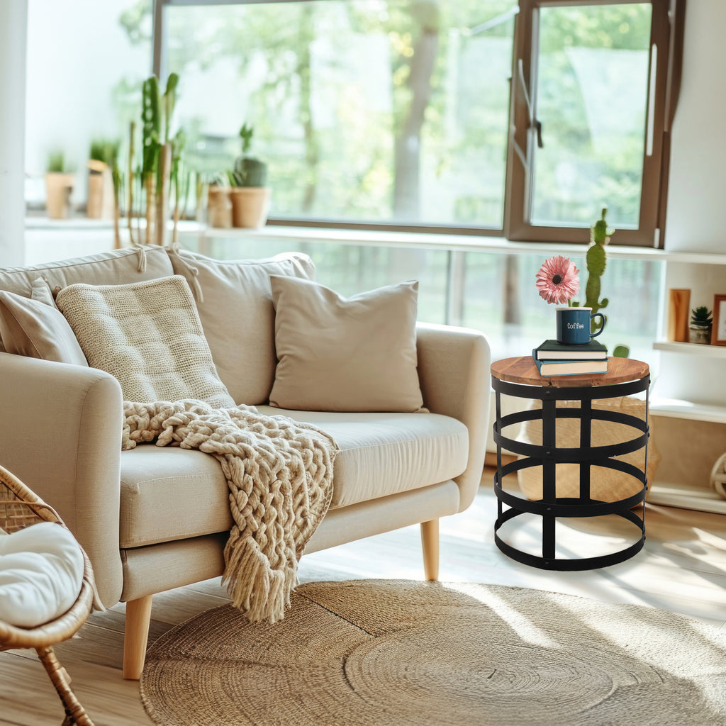 Teak Wood Hanover Side Table with Ironwork Base – La Place USA ...