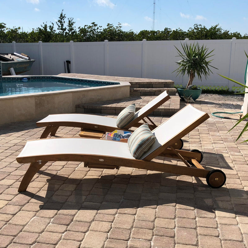 Teak Wood Bahama Pool Lounger With Batyline Mesh, White – La Place USA ...