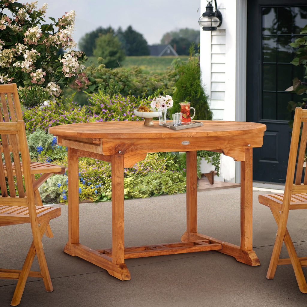 Teak Wood Orleans Round to Oval Extension Table – La Place USA ...