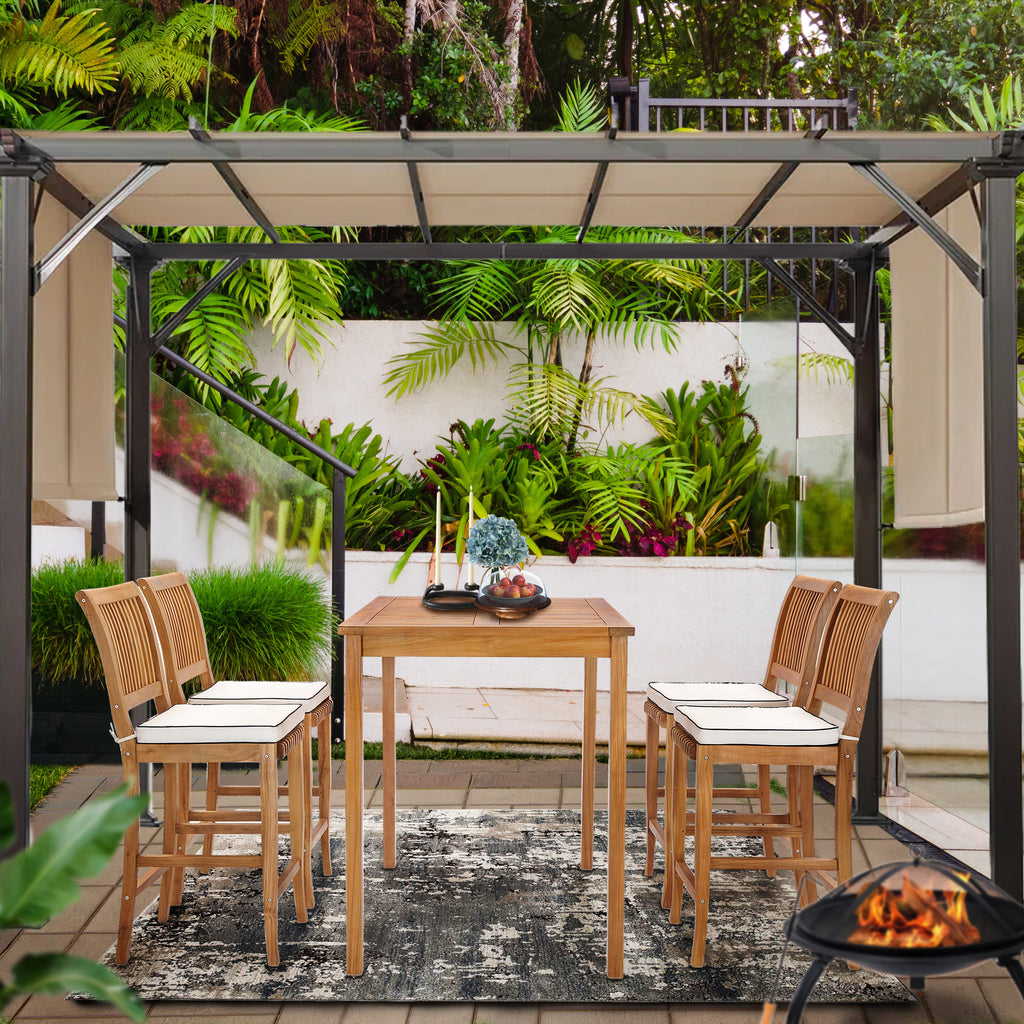 5 Piece Teak Wood Castle 55" Rectangular Small Bistro Bar Set includin ...