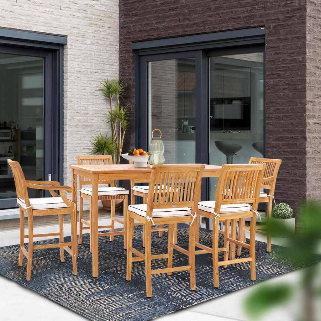 7 Piece Teak Wood Castle 71" Rectangular Large Bistro Bar Set includin ...