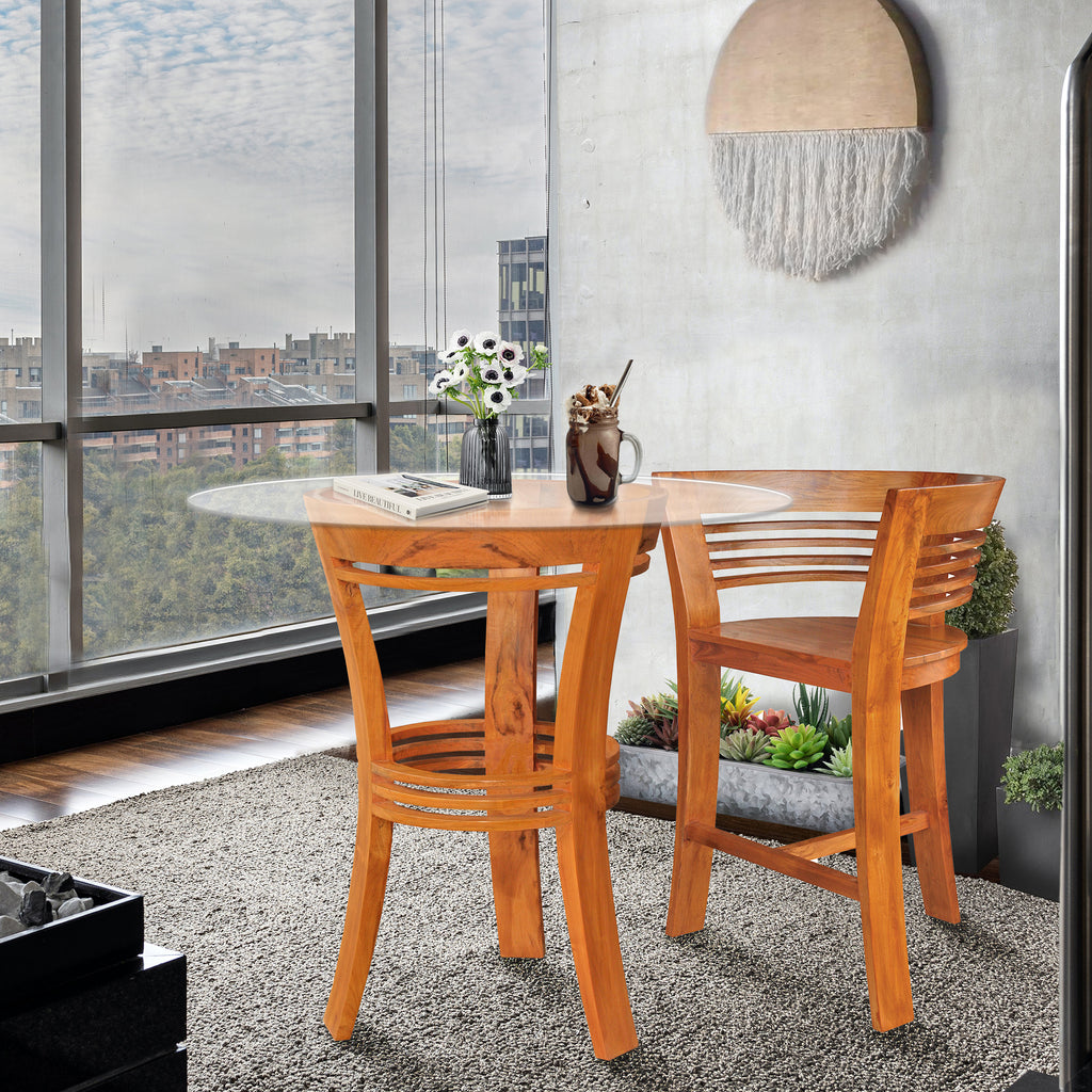 Teak Wood Half Moon Bar Table with 36" Round Glass Top – La Place USA ...