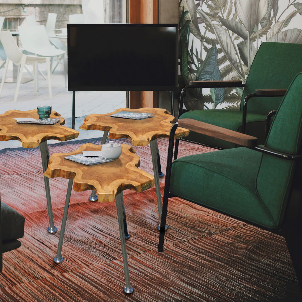 Teak Wood Ampyang Abstract Side Table with Black Metal Legs – La Place ...