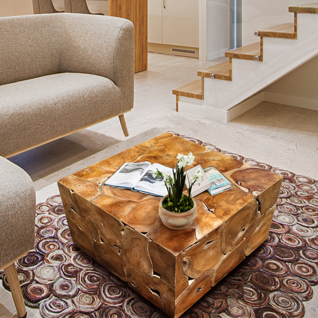 Recycled Teak Wood Square Akar Coffee Table, 47 Inch – La Place USA ...