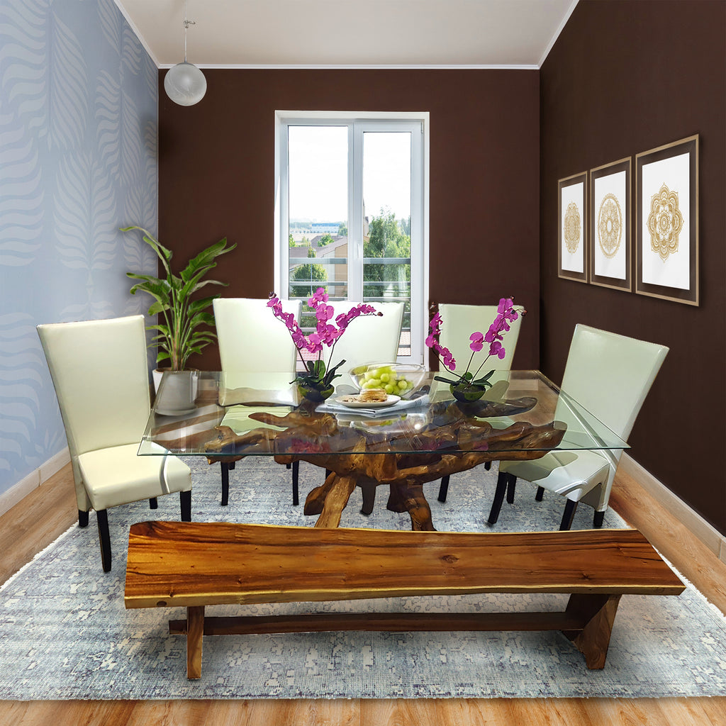 Teak Wood Root Dining Table Including 87 x 43 Inch Glass Top – La Place ...