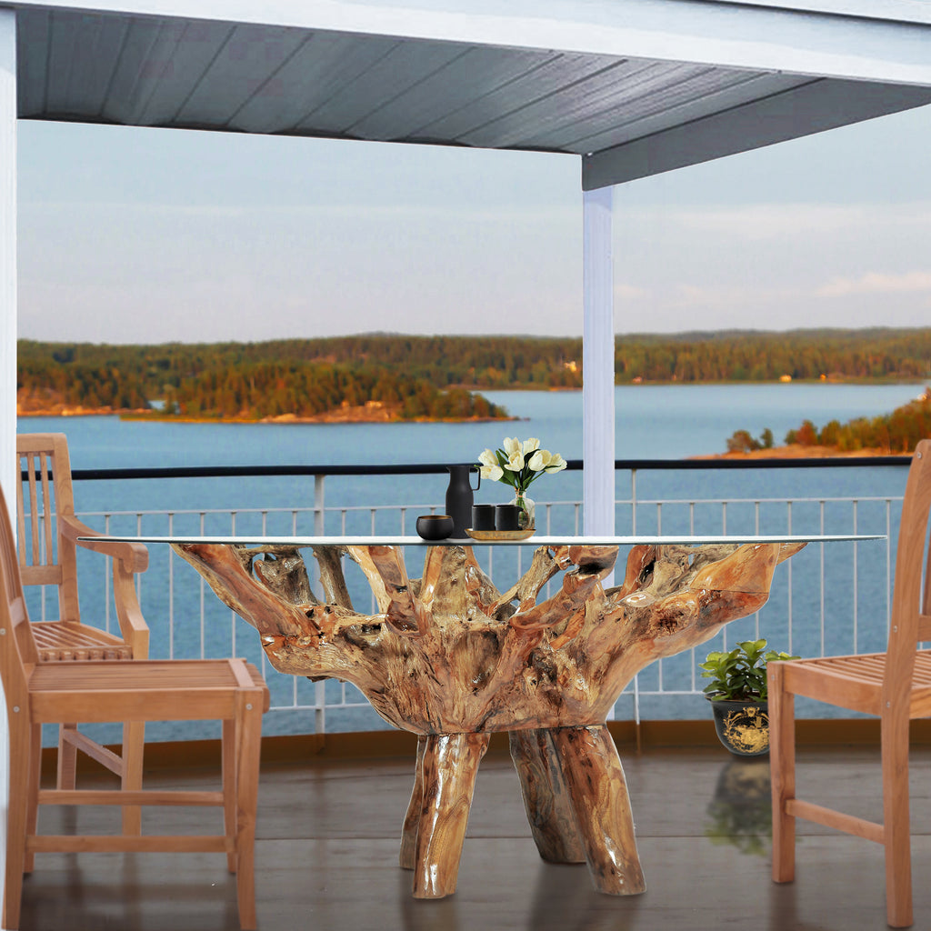 Teak Wood Root Dining Table Including a 63 Inch Round Glass Top – La ...