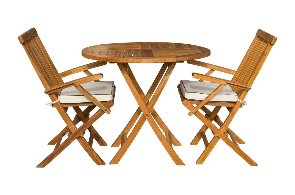 3 Piece Teak Wood California Patio Dining Set, 36" Round Folding Table ...