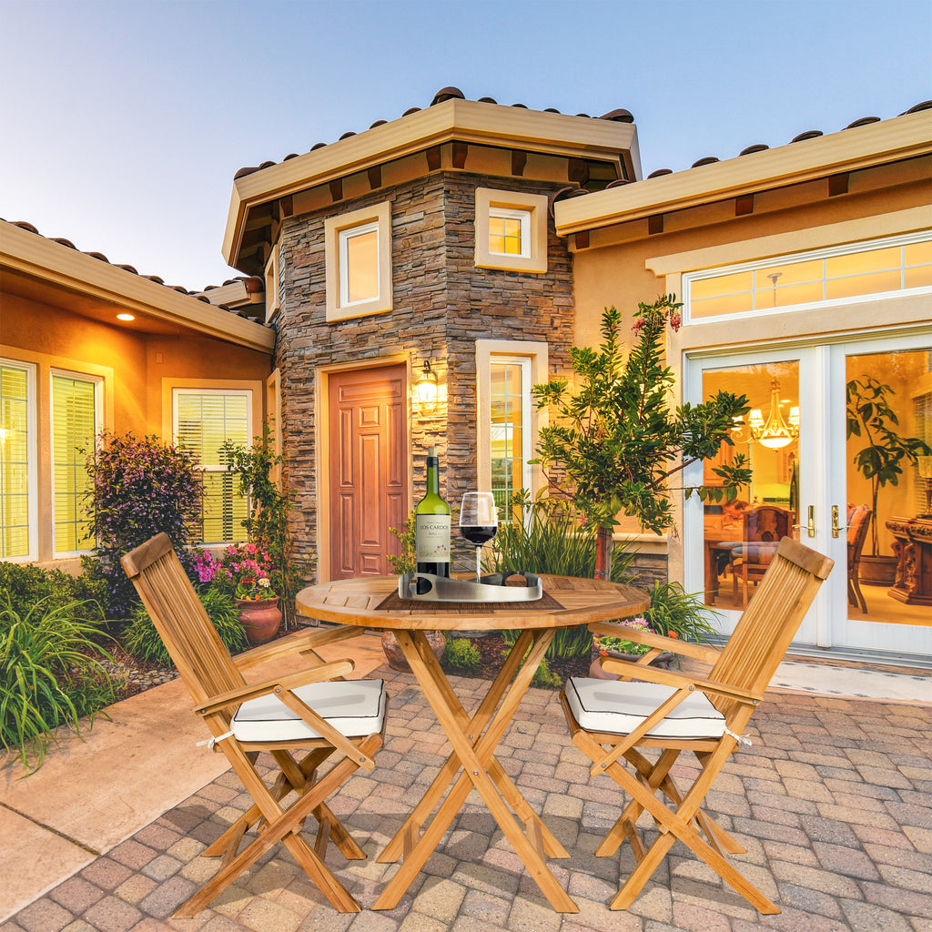 3 Piece Teak Wood California Patio Dining Set, 36" Round Folding Table ...