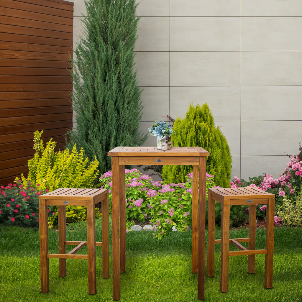 3 Piece Teak Wood Havana Small Patio Bistro Bar Set with 27" Square Ta ...