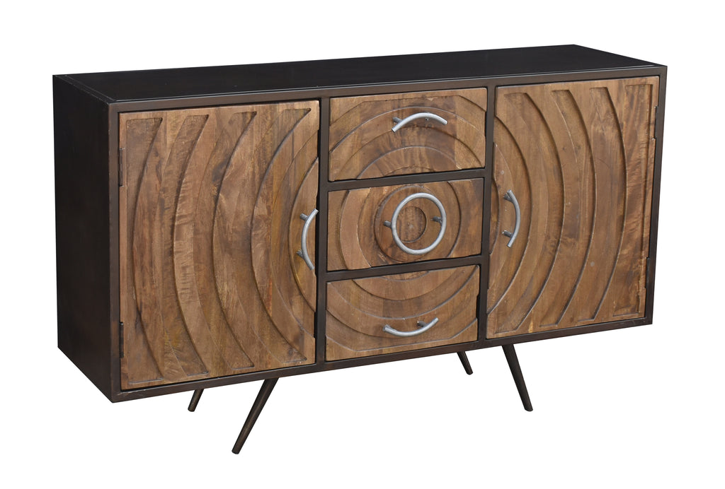 Toltec Recycled Mango Wood and Metal Buffet with 3 Drawers and 2 Doors ...