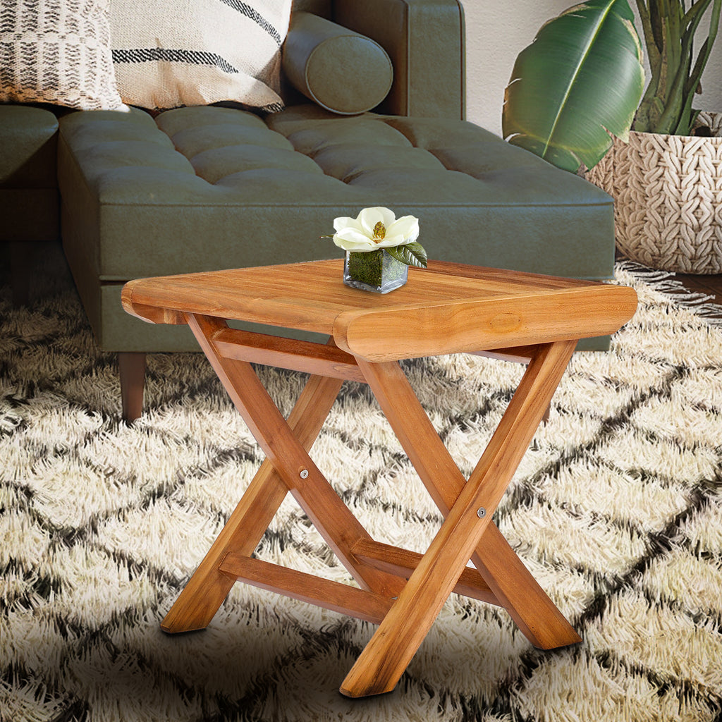 Teak Wood Miami Footstool / Side Table – La Place USA Furniture Outlet