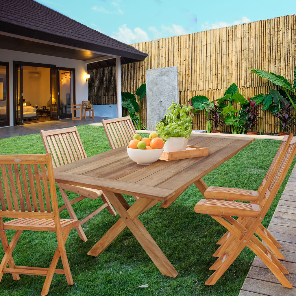 Teak Wood Cross Indoor/Outdoor Dining Table 87" x 40" – La Place USA ...